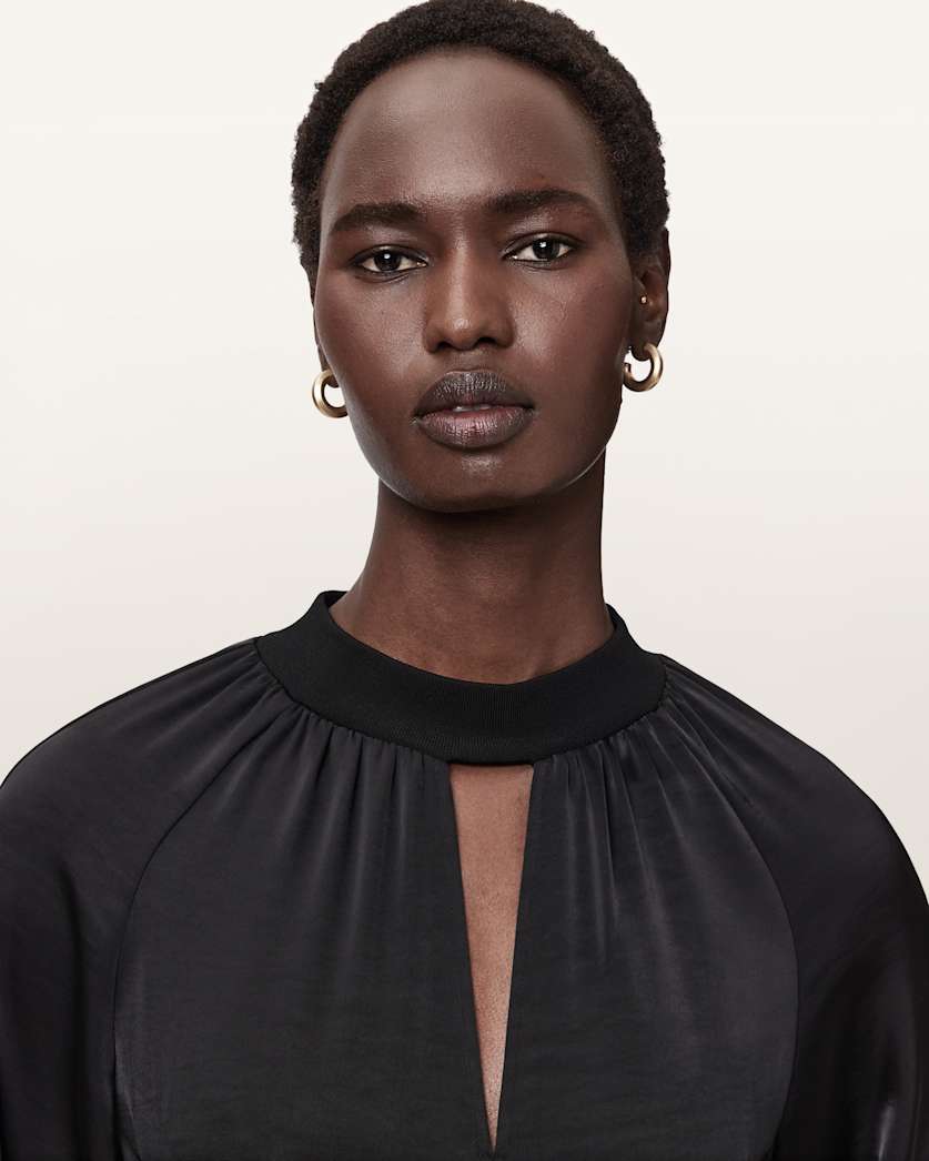 Roya Ribbed Trim Midi Dress Black | ALLSAINTS FR